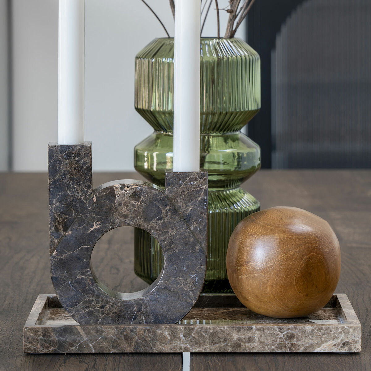 House Nordic kynttilänjalka 12x3,5x14 cm ruskea marmori - veke.fi