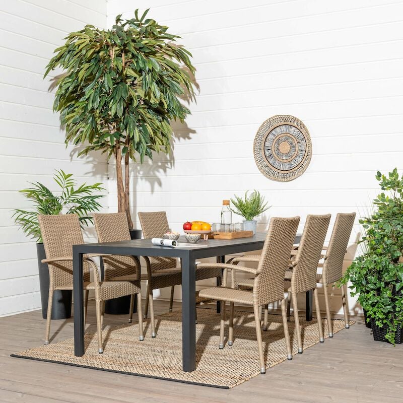 Puro-Saarni 6-hengen ruokailuryhmä musta/luonnonväri - veke.fi