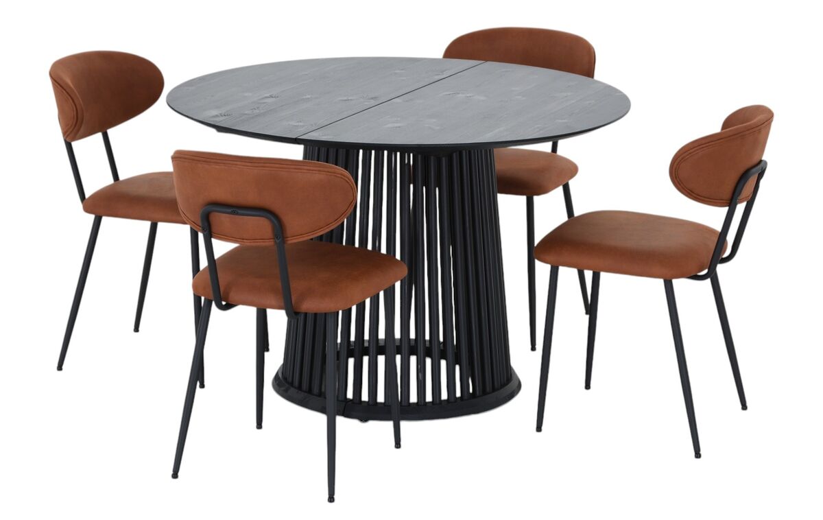 Suoma-Daniel 4-hengen pyöreä ruokailuryhmä musta/konjakki Kentucky 9 ...