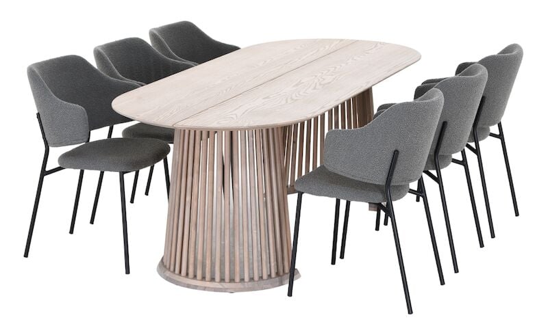 Suoma-Enzo saarni 6-hengen ovaali ruokailuryhmä valkolakattu/harmaa ...