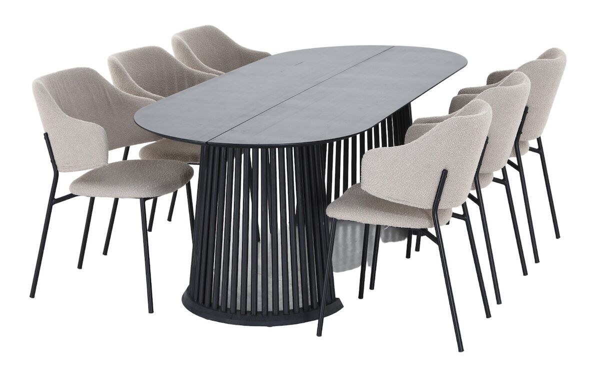 Suoma-Enzo 6-hengen ovaali ruokailuryhmä musta/beige - veke.fi