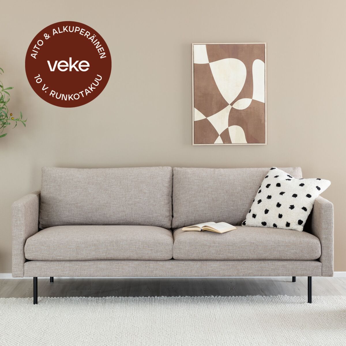 Scandic Copenhagen 3-istuttava sohva beige Verdon 416, mustat jalat ...