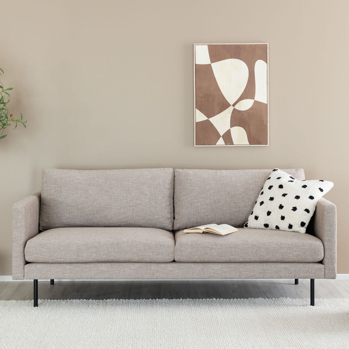 Scandic Copenhagen 3-istuttava sohva beige Verdon 416, mustat jalat ...