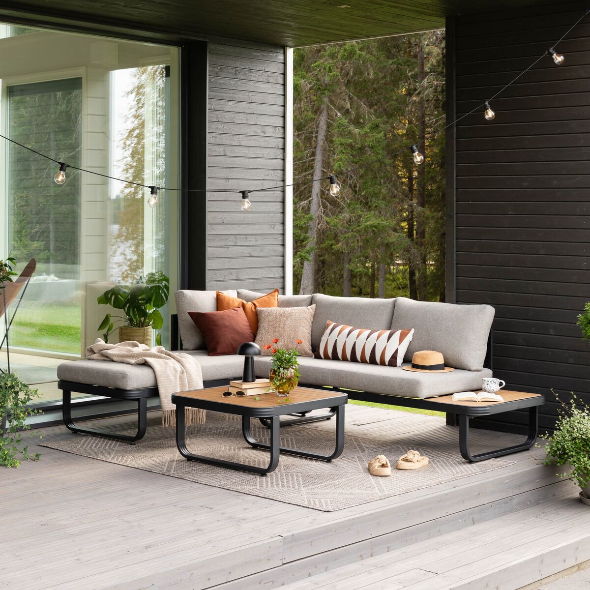 Lumme avokulmasohva ja sohvapöytä vasen musta/ hiekka - veke.fi