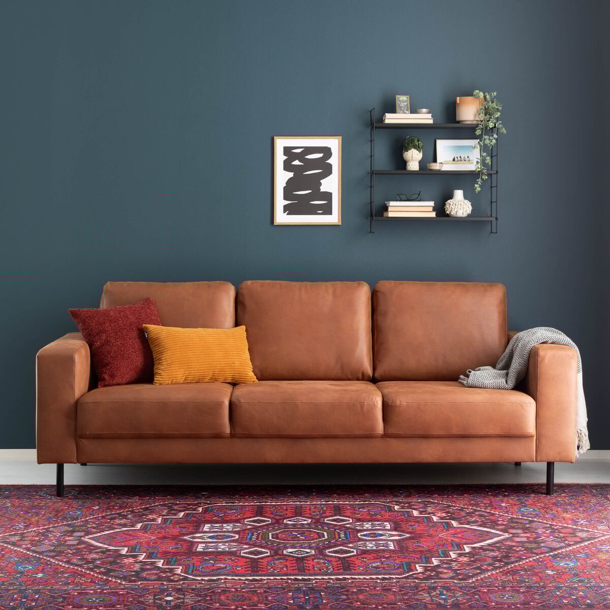 Kairo 3-istuttava sohva nahkaverhoiltu, konjakinruskea kentucky 9 - veke.fi