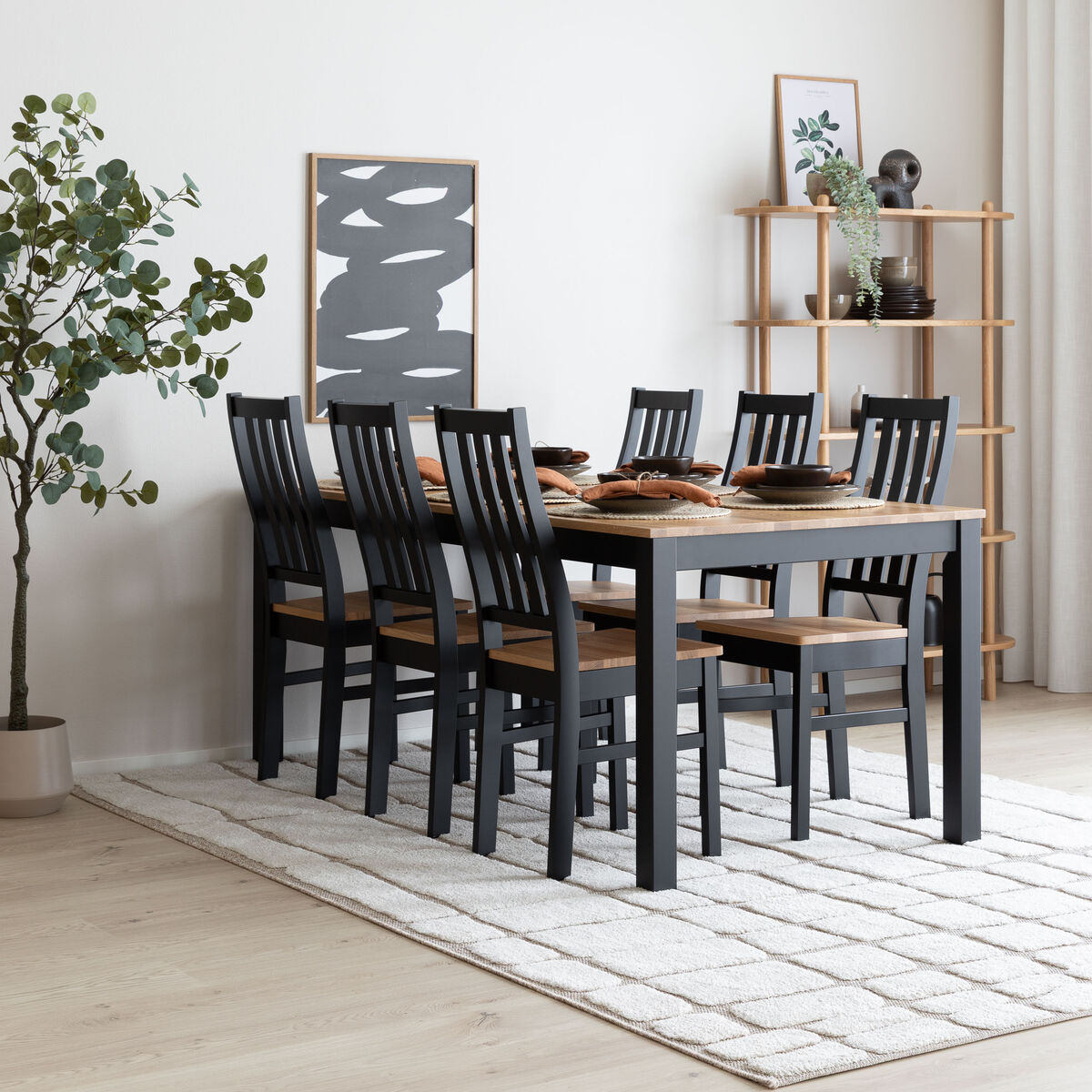 Scandic-Niklas tammi 6-hengen ruokailuryhmä musta/tammi | Veke