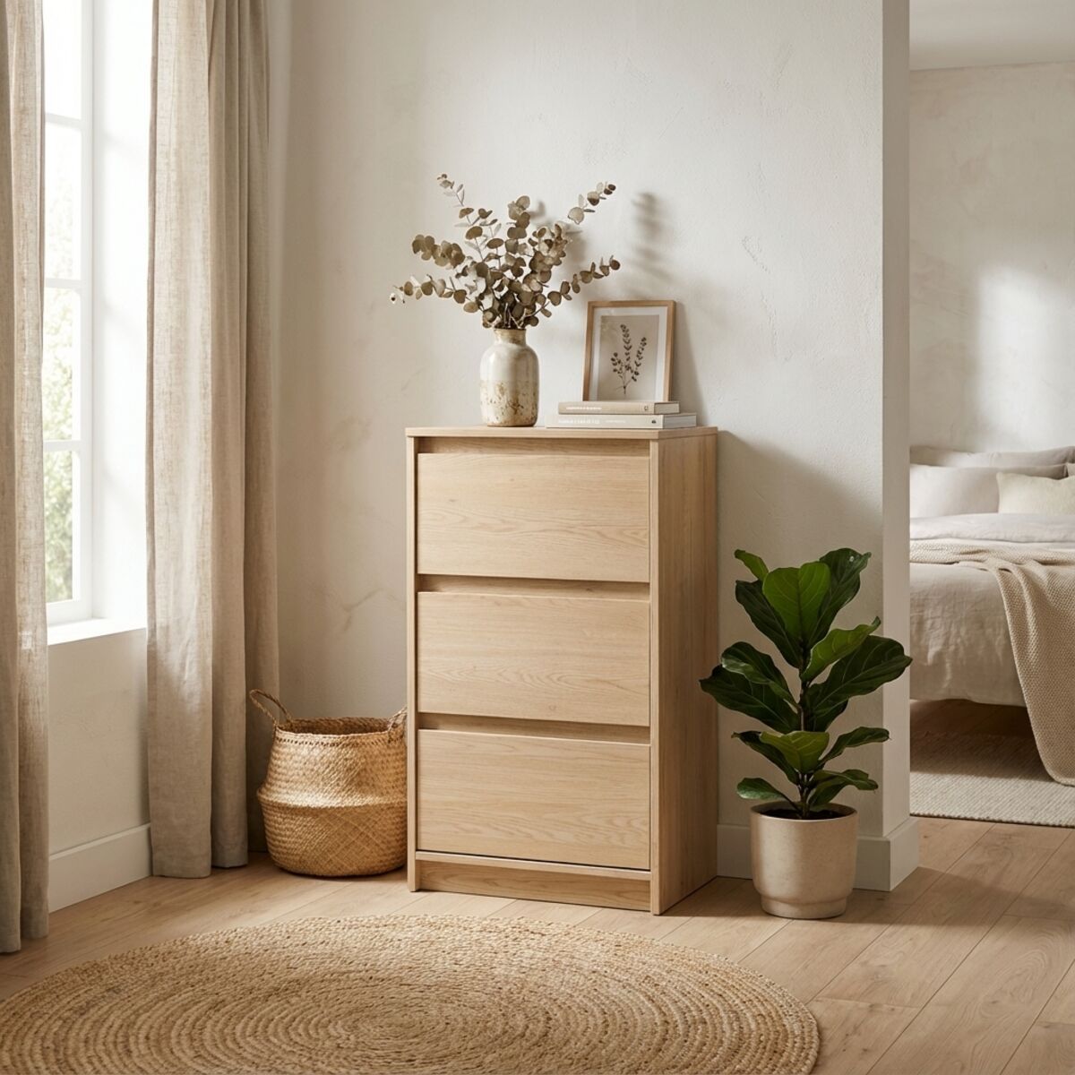 Manami kapea lipasto 3-laatikolla tammi - veke.fi